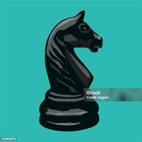 검은 체스 나이트 말 표지판은 녹색 배경에 고립되어 있습니다 벡터 일러스트레이션 모던 양식에 대한 스톡 벡터 아트 및 기타