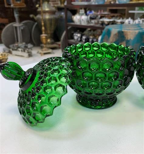 Vintage Emerald Green Glass Candy Dish Candy Dish Lidded Etsy