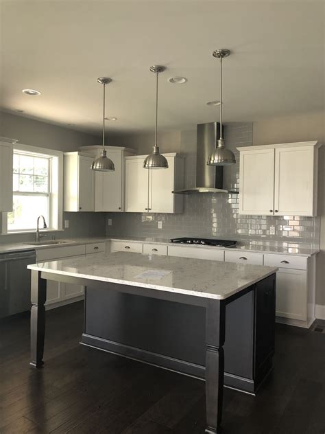 PRATT STREET 1LT BRUSHED NICKEL PENDANT LIGHTS OVER KITCHEN ISLAND