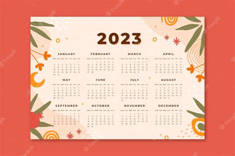 Plantilla De Calendario 2023 Dibujada A Mano Vector Gratis