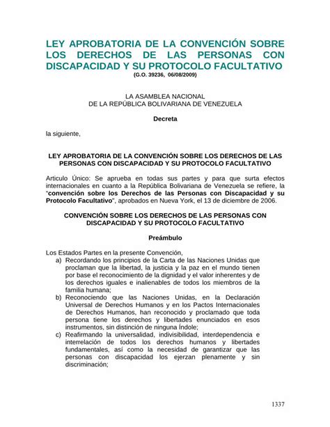 PDF Ley Aprobatoria de la Convención Sobre los Derechos de las Personas con Discapacidad y su