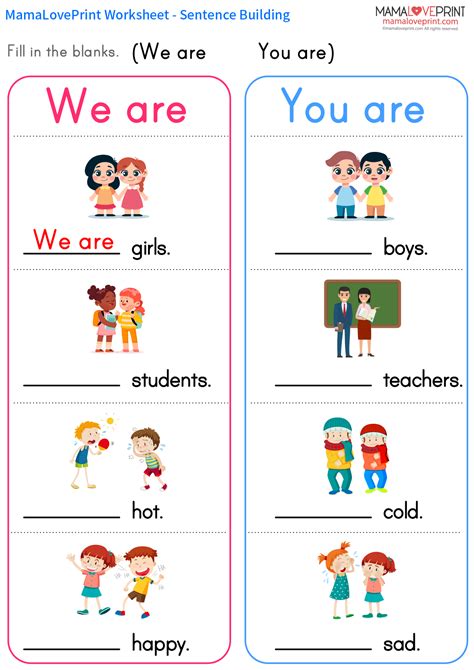 Mamaloveprint K3 English Worksheets I Am You Are We Are
