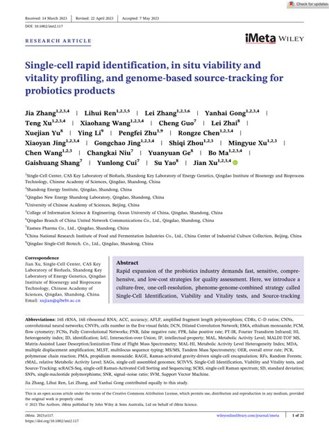 Pdf Single Cell Rapid Identification In Situ Viability And Vitality