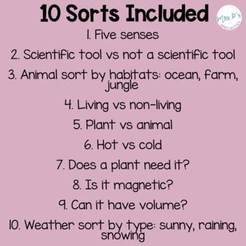 Science Sorting Tasks SET 1 Hands On Science Centers By Mrs Ps Specialties