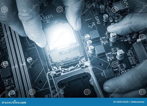 Installing Central Processor Unit Into Computer Motherboard Stock Photo Image Of Hitech