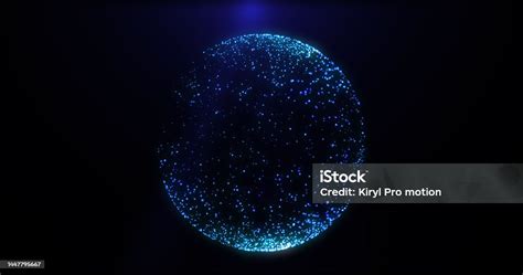 미래의 추상적인 파란색 빛나는 공 검은 배경에 네온 태양 광선을 빛나는 마법의 에너지를 비추는 점과 입자의 구체 추상적인 배경입니다 화면 보호기 구에 대한 스톡 벡터 아트