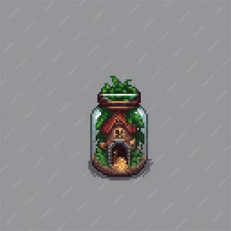 Pixel Art Depicting A Whimsical House Inside A Glass Jar Premium Ai