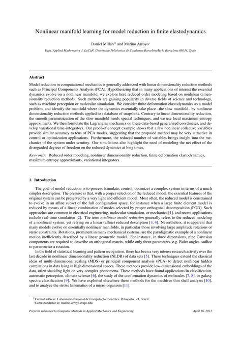 Pdf Nonlinear Manifold Learning For Model Reduction In Finite