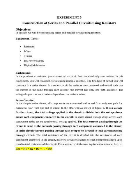 Ap Lab 05 Construct Series And Parallel Circuits Resistors 17102023 110536am Pdf Series And