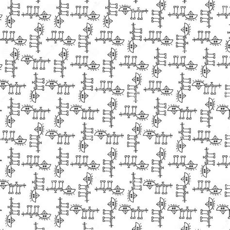 Funny Robot Sketchy Style Drawing Motif Pattern Stock Illustration