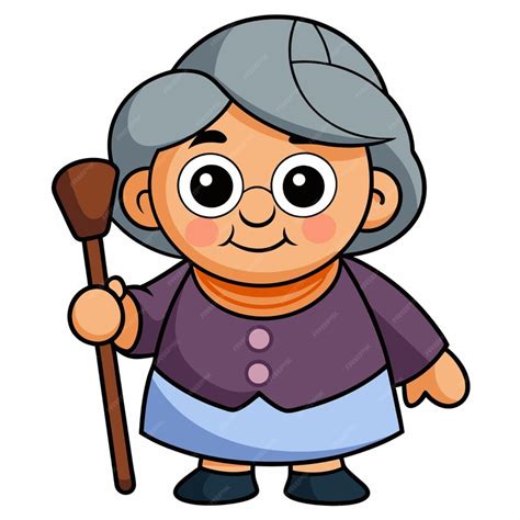 Cute Grandma Carrying Stick Cartoon Vector Icon Illustration People