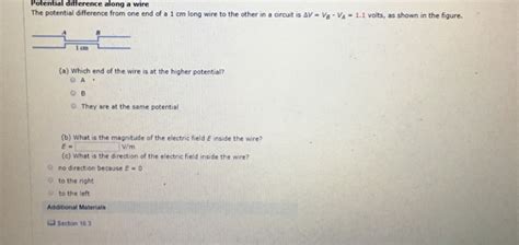 Solved Potential Difference Along A Wire The Potential
