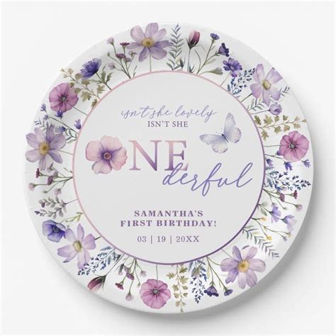 Watercolor Purple Wildflower Onederful Birthday Paper Plates Zazzle