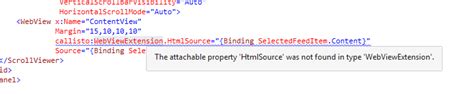 Xaml The Attachable Property Htmlsource Was Not Found In Type