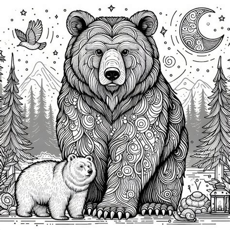 Premium Photo Monochrome Line Art Bear In Sketch Style Coloring Page