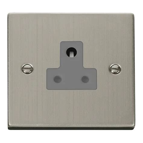 Click Deco Stainless Steel 5a Round Pin Socket Outlet With Grey Insert Acas Electrical