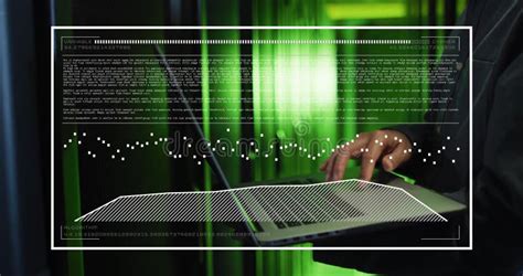 Typing On Laptop Person With Data Analysis Image Over Green Background