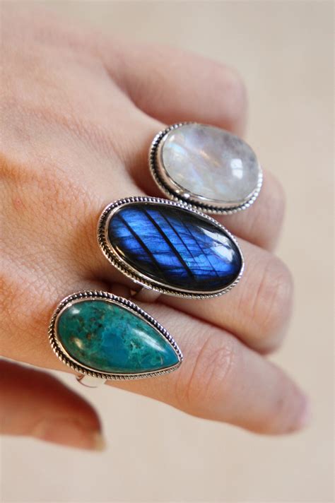 Rare Labradorite Ring One Size Sterling Silver Ring Crystal Ring