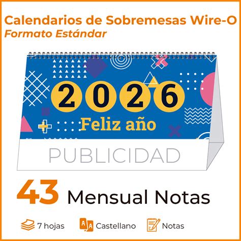 Sobremesa 43 Mensual Notas 2026 Para Imprimir Calendarios Publicitarios