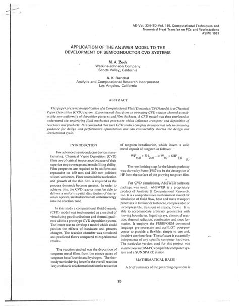 Pdf Application Of Computational Fluid Modeling To The Development Of Semiconductor Chemical