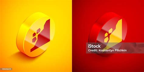 주황색과 빨간색 배경에 격리된 등색 산사태 아이콘입니다 돌은 바위에서 떨어진다 언덕을 굴러 내려가는 바위 낙석 서클 버튼입니다 벡터 일러스트레이션 3차원 형태에 대한 스톡