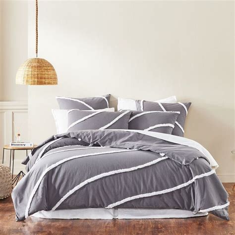 Koo Bree Cotton Tufted Quilt Cover Set Charcoal King
