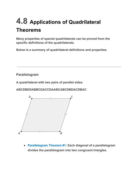 Solution Applications Of Quadrilateral Theorems Studypool