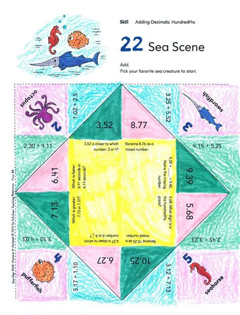 Sea Scene Adding Decimals Hundredths Fun Flaps Math Manipulative Artofit