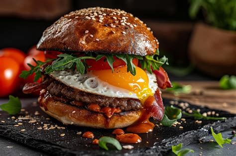 Premium Photo Burger Egg Bun Food Generate Ai