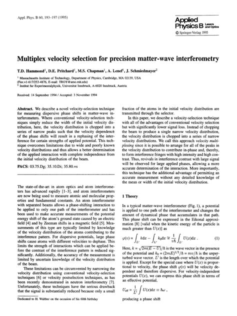Pdf Multiplex Velocity Selection For Precision Matter Wave Interferometry
