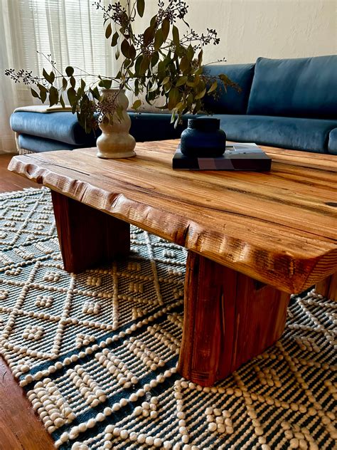 Farmhouse Faux Live Edge Coffee Table With Natural Wood Tone Lightly