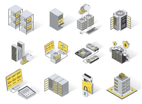 Premium Vector Data Center 3d Isometric Icons Set Pack Elements Of Server Racks Cloud