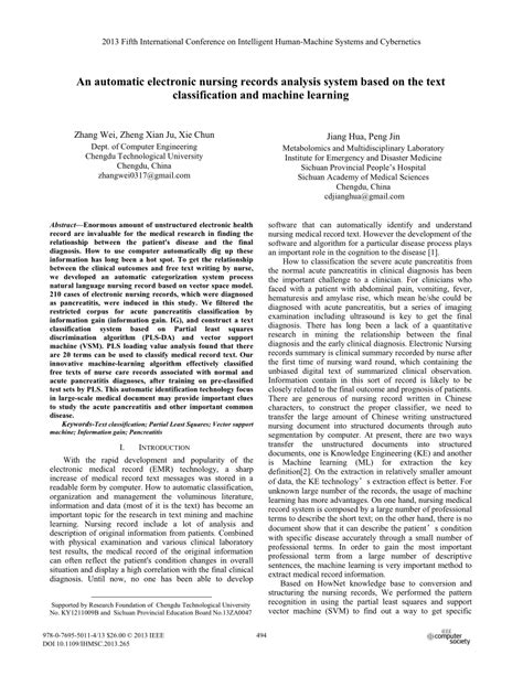 Pdf An Automatic Electronic Nursing Records Analysis System Based On The Text Classification