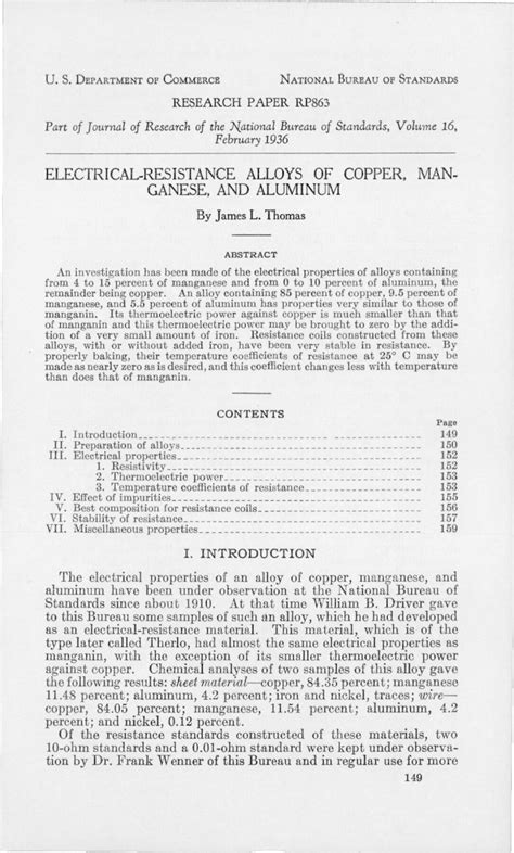 PDF Electrical Resistance Alloys Of Copper NIST Page The Chemical Analysis And The