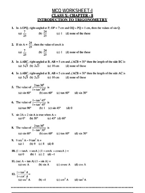 Mcq S Worksheets For Grade 10 Pdf Polynomial Zero Of A Function