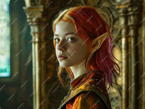 A Girl With Red Hair And Elf Ears Premium Ai Generated Image