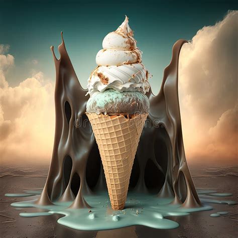 Helado De Arco Iris Encerrado En Un Fondo De Fantasía Stock De