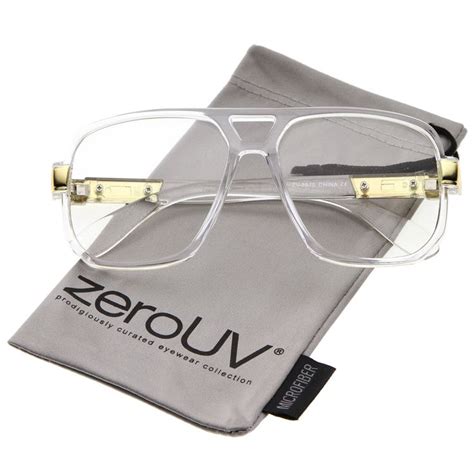 Classic Flat Top Metal Accented Temples Clear Lens Square Aviator