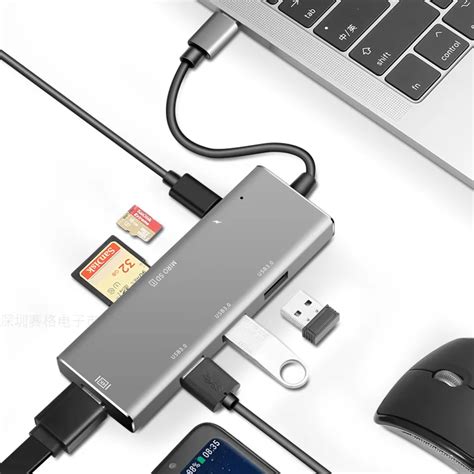 Type C Multi Function USB HUB Charging Support 4K Displays 3 0 HUB High Speed Card Reader 7 In