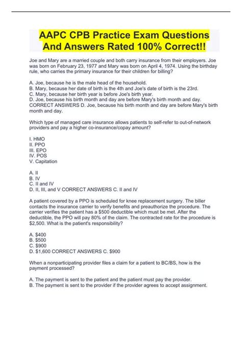 Aapc Cpb Practice Exam Questions And Answers Rated 100 Correct Aapc Cpb Stuvia Us