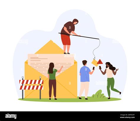 Fraud Scam And Phishing With Emails Tiny Thief Sitting On Giant Open Envelope To Catch Letter