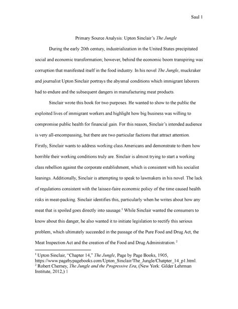 Primary Source Assignment Primary Source Analysis Upton Sinclair S
