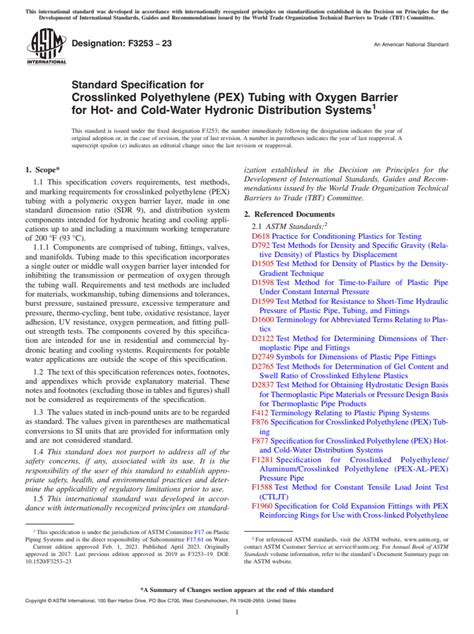 ASTM F3253 23 Standard Specification For Crosslinked Polyethylene