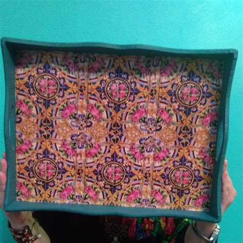 کمدا قیمت و خرید سینی چوبی طرح کاشی رنگ فیروزه ای سایز 30 در 40