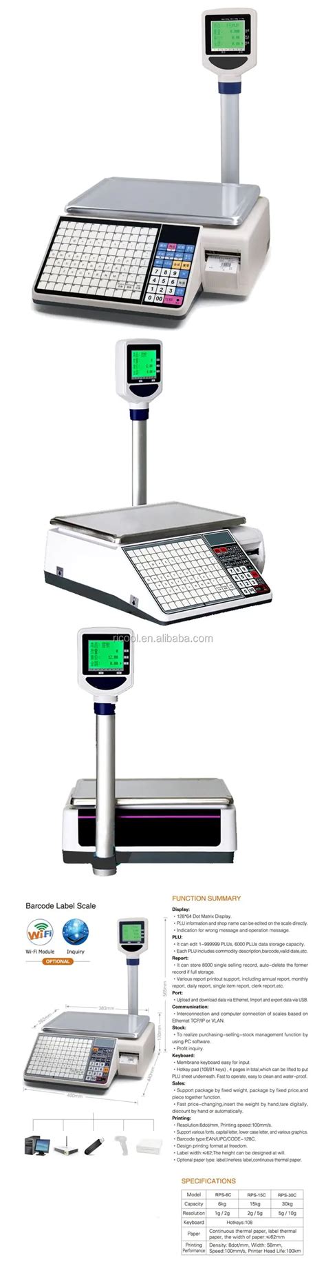 Barcode Weighing Electronic Scale With Label Printer With Rs And Ethernet Port Support Multi