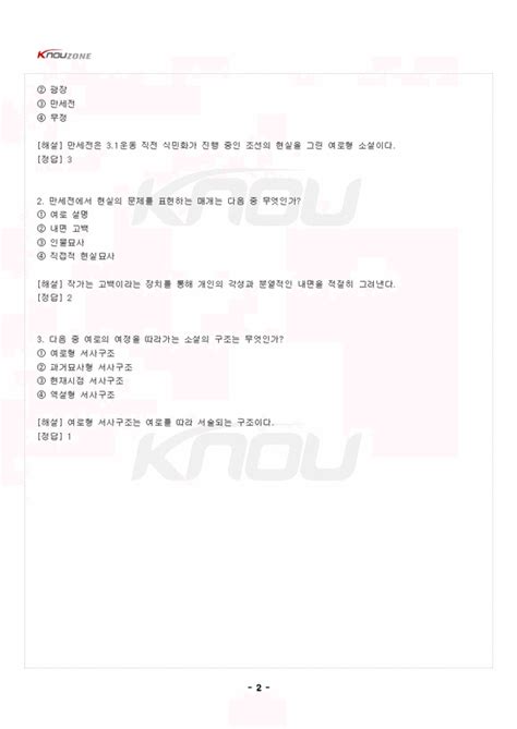 2024년 1학기 현대소설의이해와감상 기말시험 핵심체크 기말 핵심체크문제집