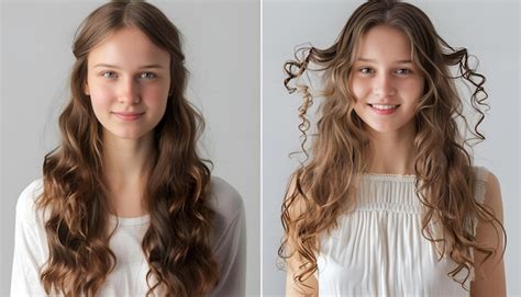 Premium Photo Young Woman With Long Hair Before And After Using