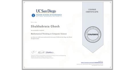 Shubhabrata Ghosh On Linkedin Completion Certificate For Mathematical Thinking In Computer Science