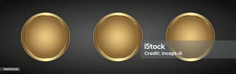 다용도 인포그래픽 디자인 벡터 일러스트레이션 템플릿 디자인을 위한 어두운 그라데이션 배경에 있는 럭셔리 황금 철제 웹 버튼 그룹 3차원 형태에 대한 스톡 벡터 아트 및 기타