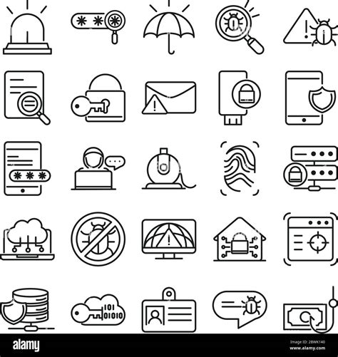 Cyber Security And Information Or Network Protection Icons Set Line Style Vector Illustration